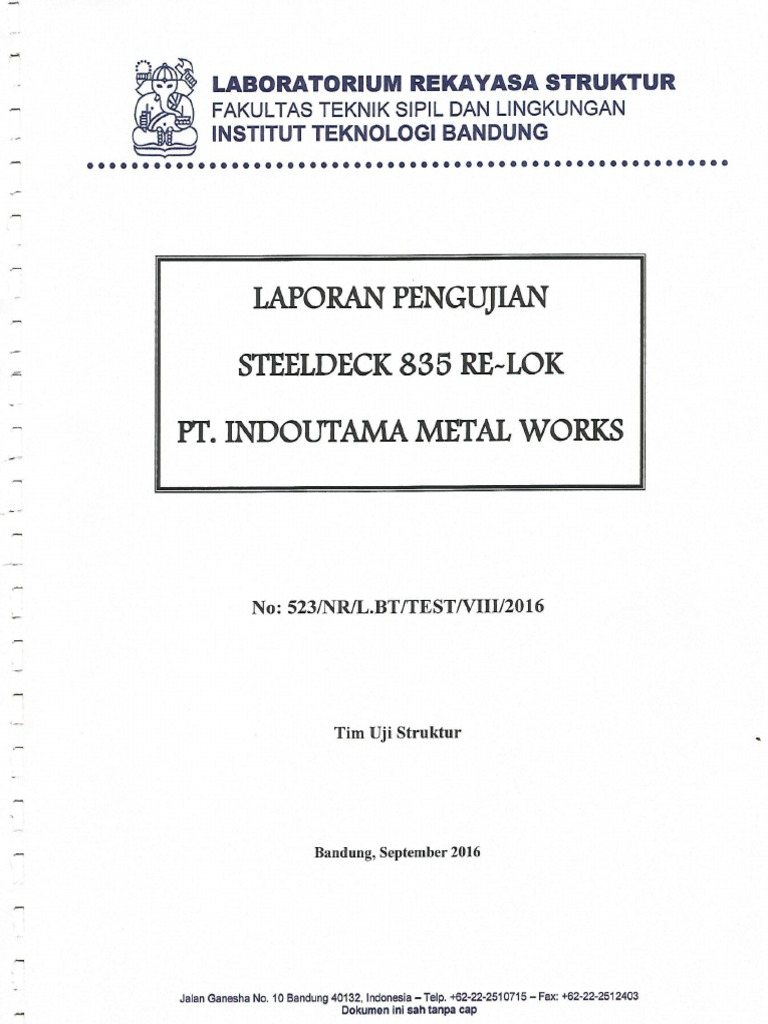 Laporan Pengujian Steeldeck 835 Re-Lok Itb PDF | PDF