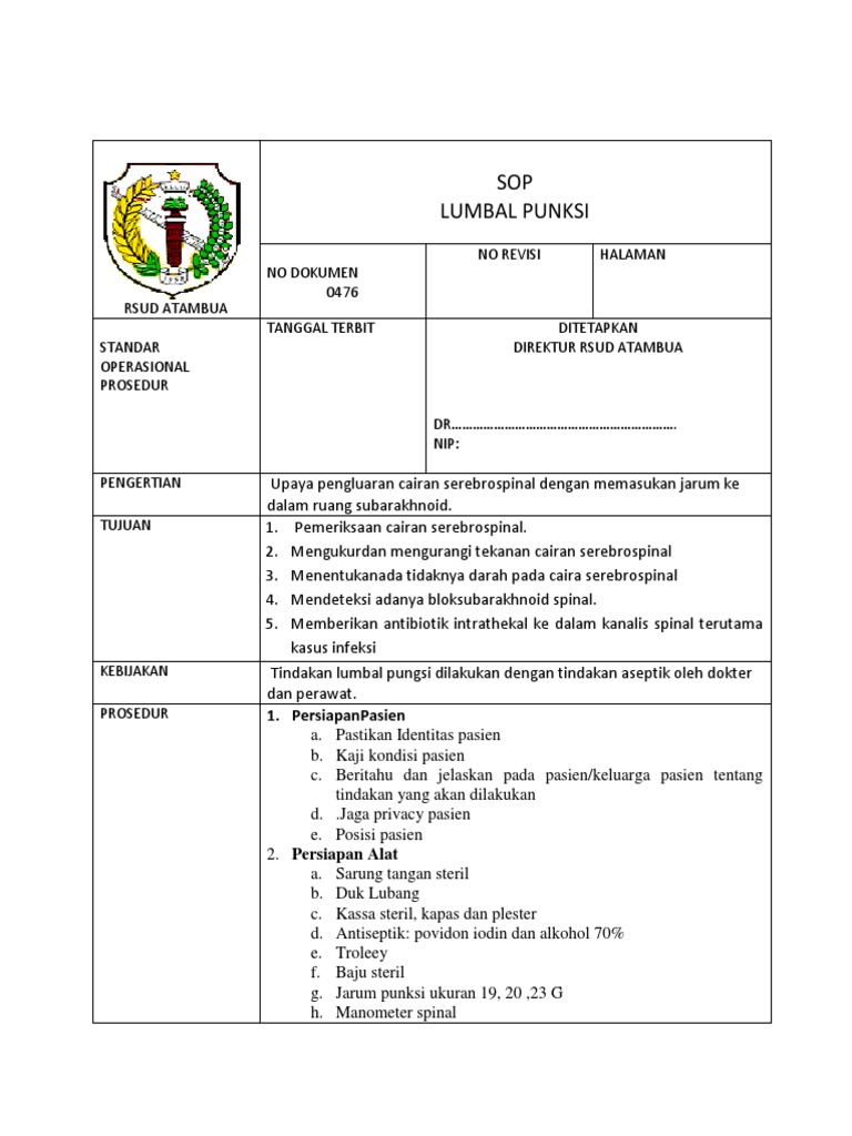 SOP Lumbal Punksi RSUD Atambua | PDF | Sains & Matematika