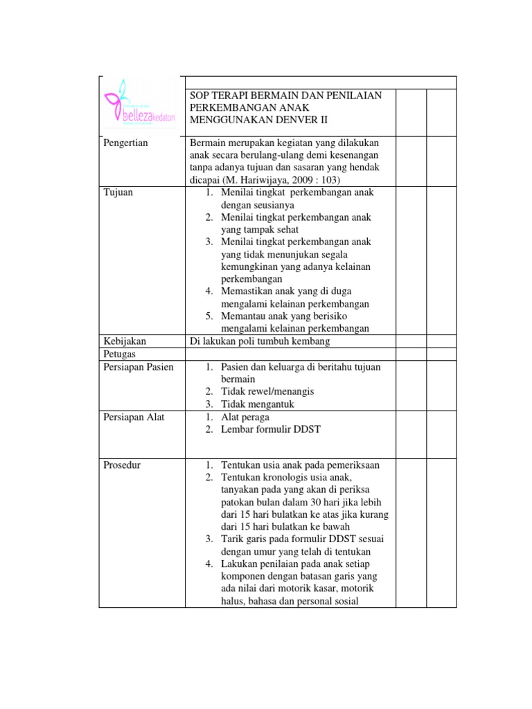 SOP Penilaian Denver II Anak | PDF | Karier & Perkembangan ...