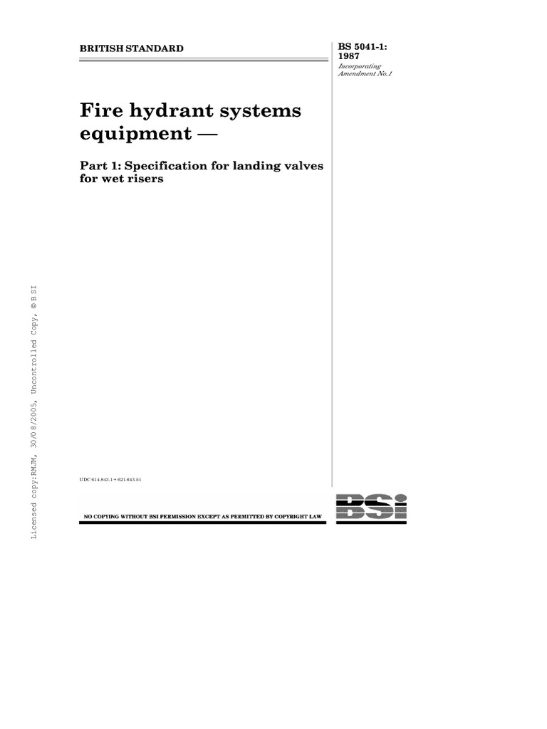 BS 5041.1-1987 Fire Hydrant Systems Equipment | PDF | Valve | Cast Iron