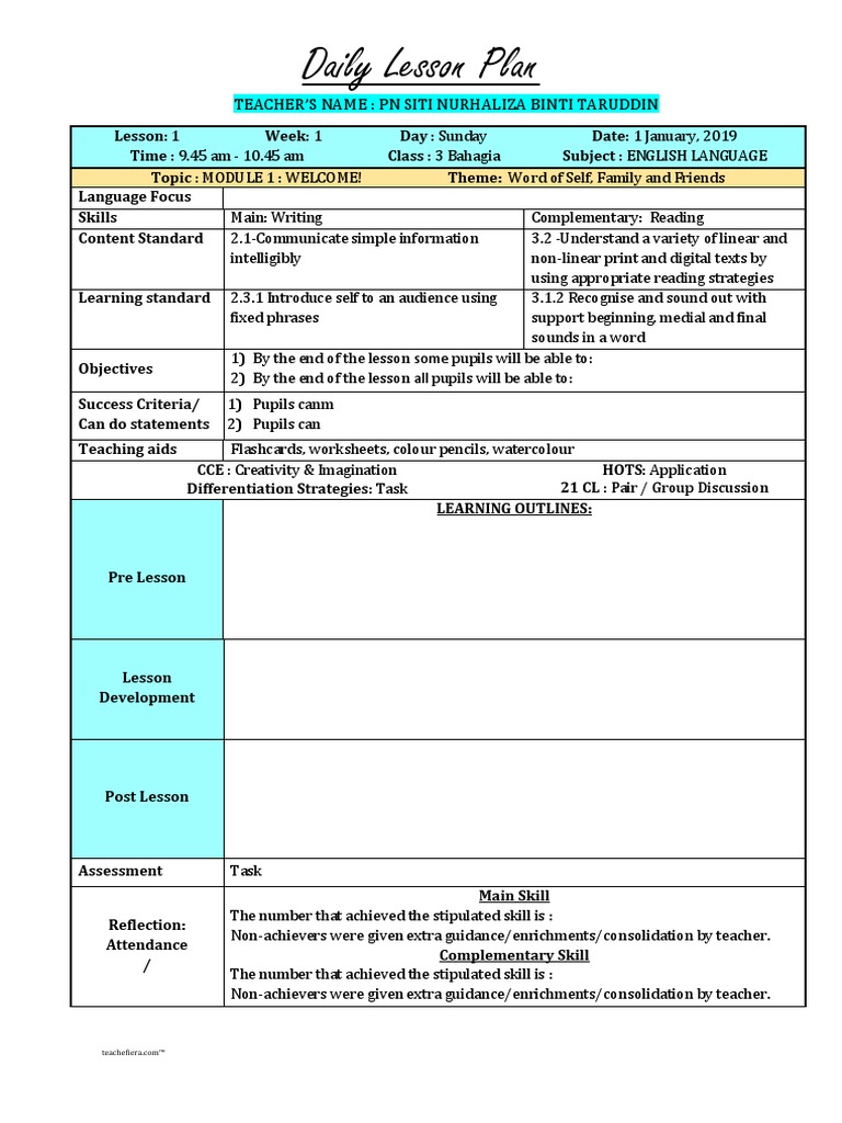 Daily Lesson Plan Y1 Y2 Y3 2019 | PDF | Lesson Plan | Teaching
