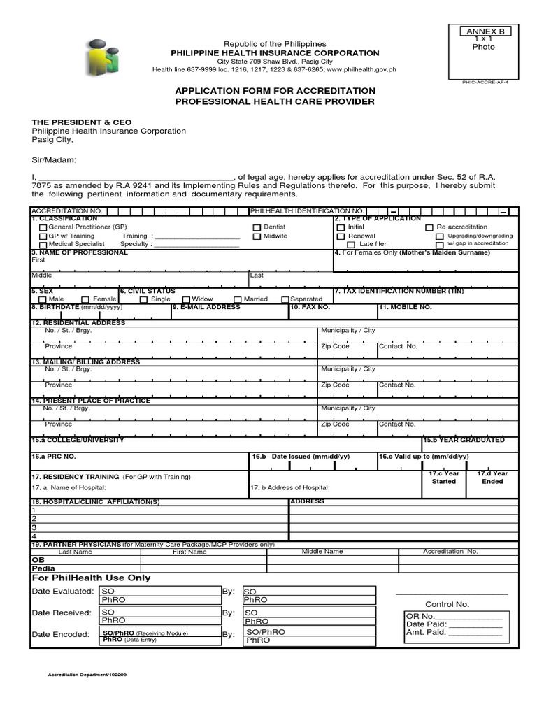 PhilHealth Accreditation Application Form | PDF | Midwife | General ...