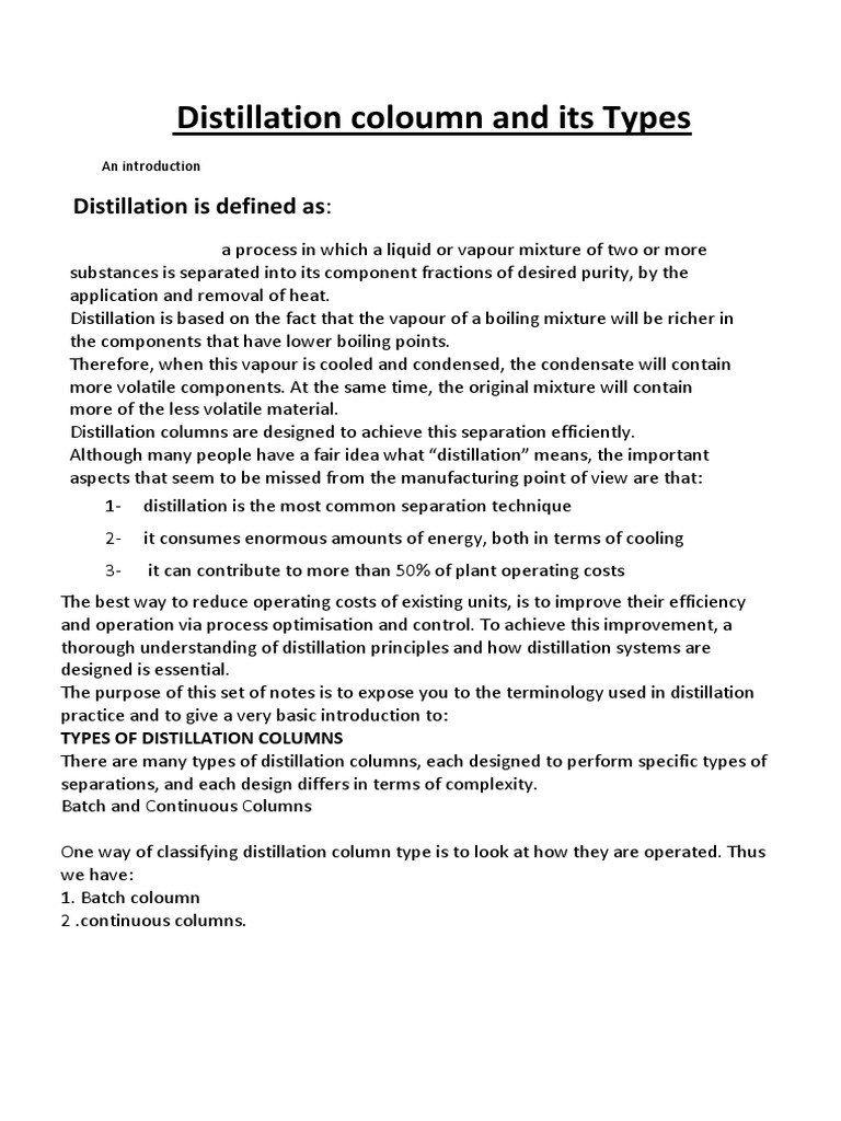 Distillation Coloumn and Its Types | PDF | Distillation | Transparent ...