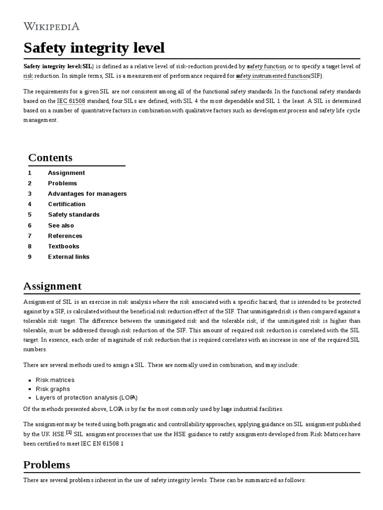 Safety Integrity Level SIL PDF | PDF | Quality | Systems Thinking