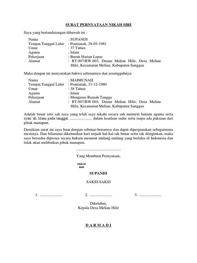 Contoh Surat Nikah Siri | PDF