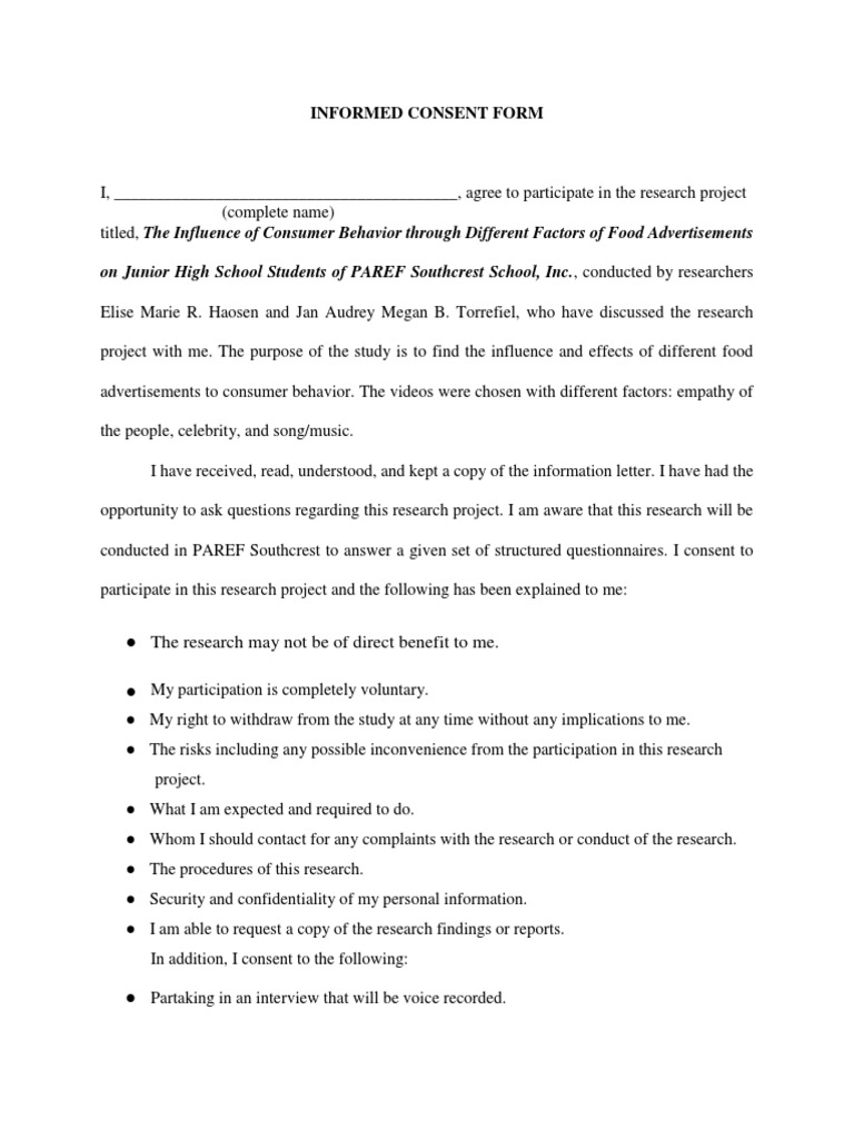 Consent Form | PDF | Consent | Consumer Behaviour