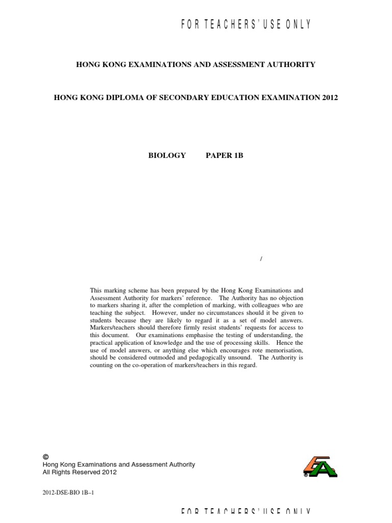 2012 DSE Bio 1B Marking Scheme PDF | PDF | Meiosis | Cellular Respiration