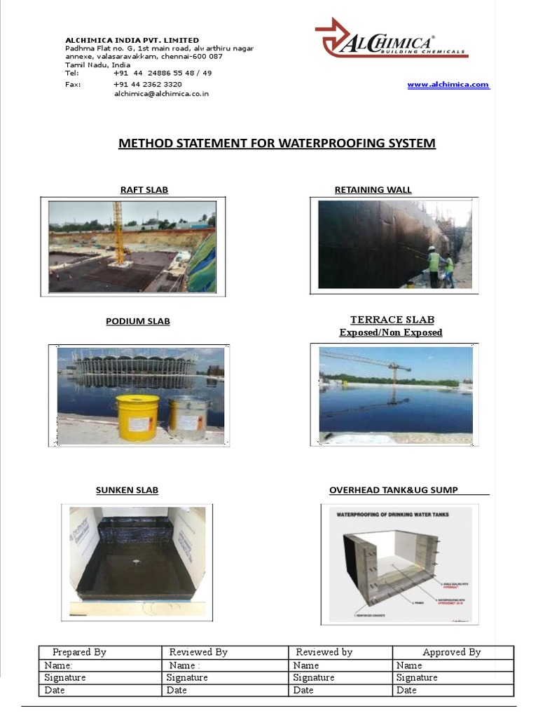 Raft Slab Waterproofing Method Statement | PDF | Concrete | Adhesive