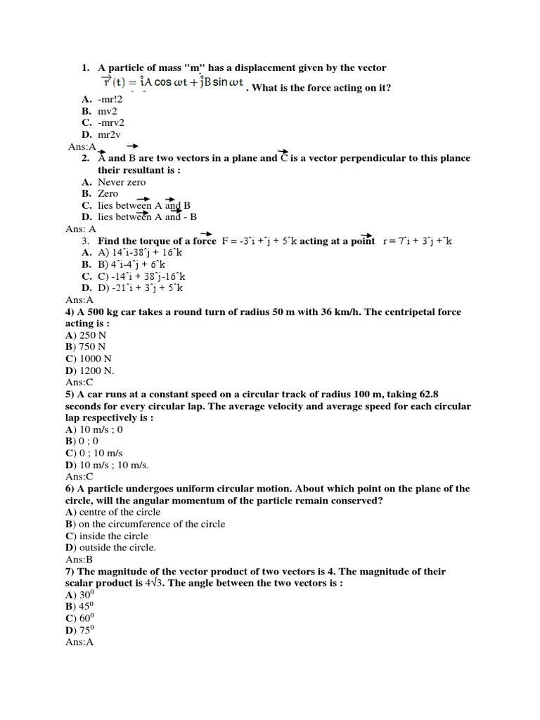 Forces and Motion Multiple Choice Questions | PDF | Acceleration | Velocity