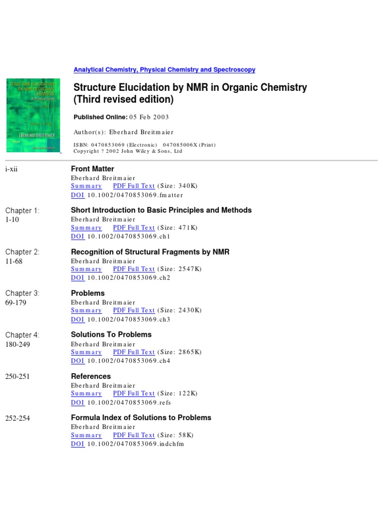 Structure Elucidation by NMR in Organic Chemistry PDF | PDF ...