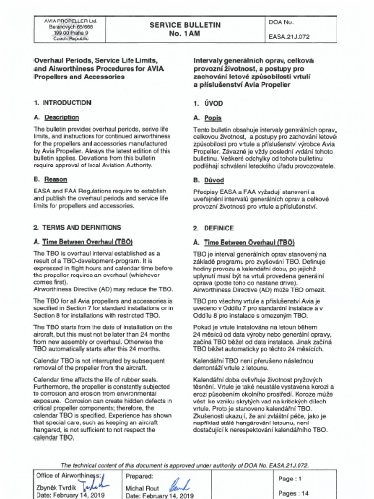 Avia Propeller Service Bulletin No. 1 AM | PDF | Vehicles | Aviation
