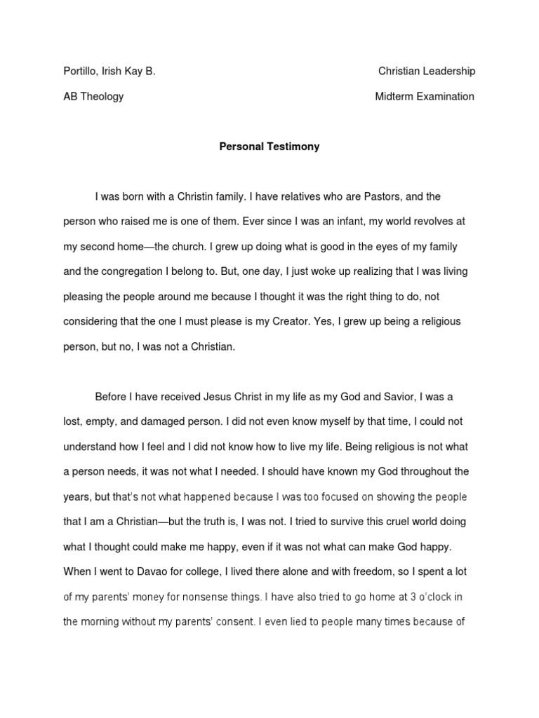 As A Personal Christian Testimony
