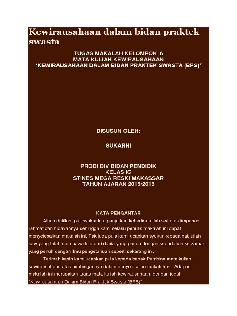 Kewirausahaan Dalam Bidan Praktek Swasta Pdf