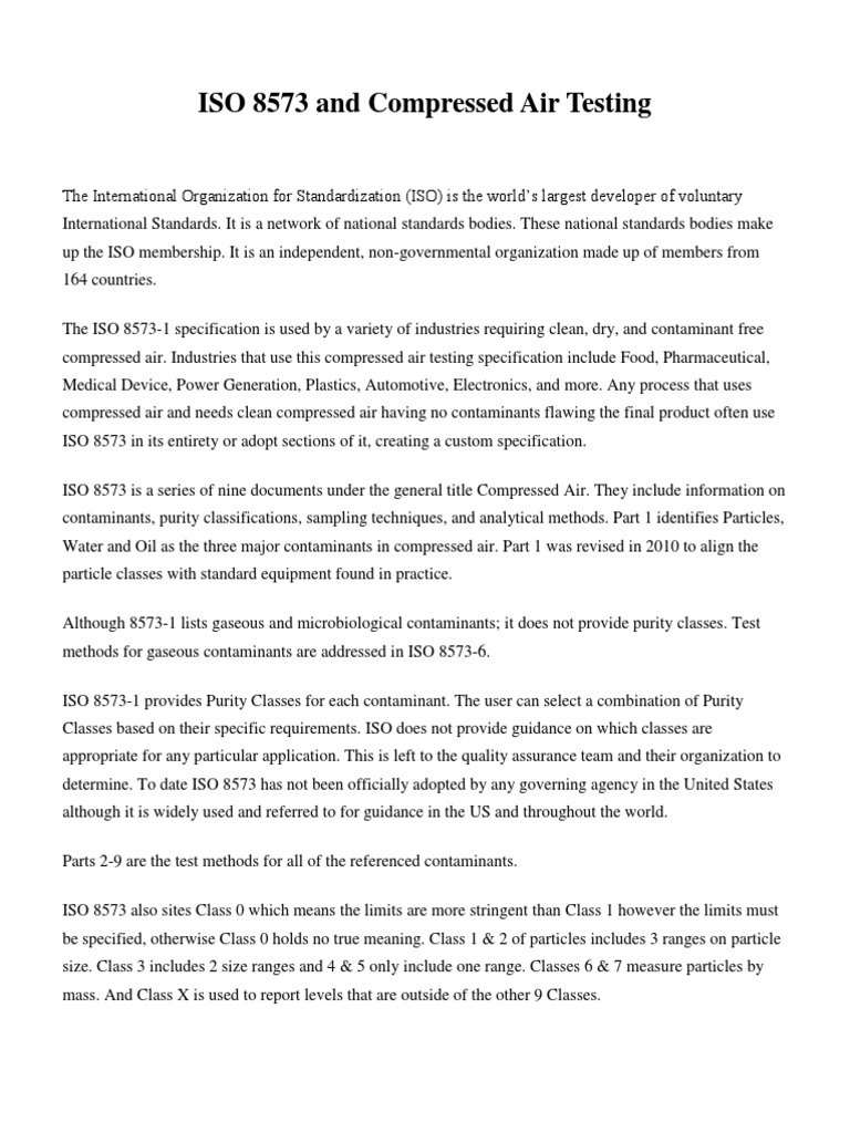 ISO 8573 and Compressed Air Testing | PDF | Specification (Technical ...