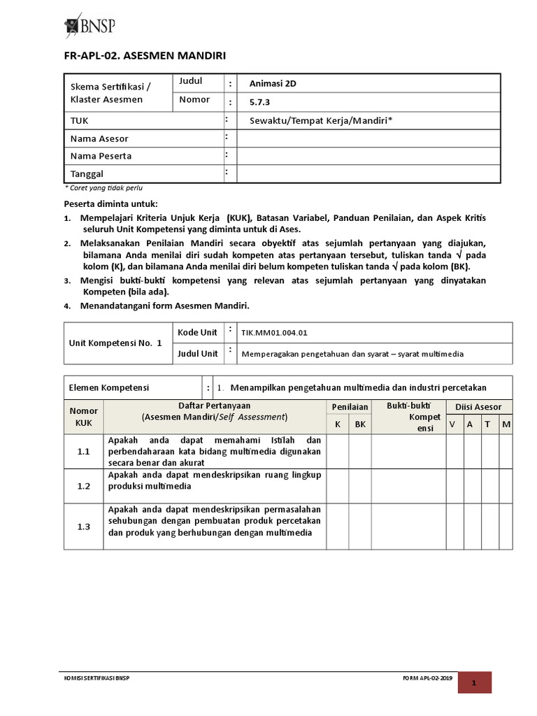 FORM FR - APL-02 Animasi 2D | PDF | Teknologi & Rekayasa