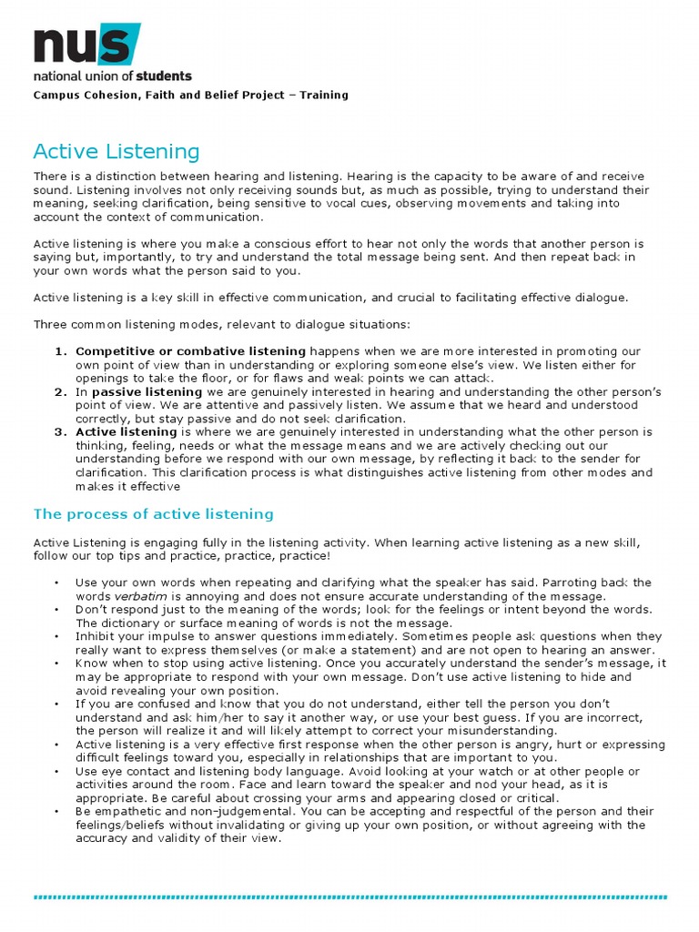 Active Listening | PDF | Communication | Psychological Concepts