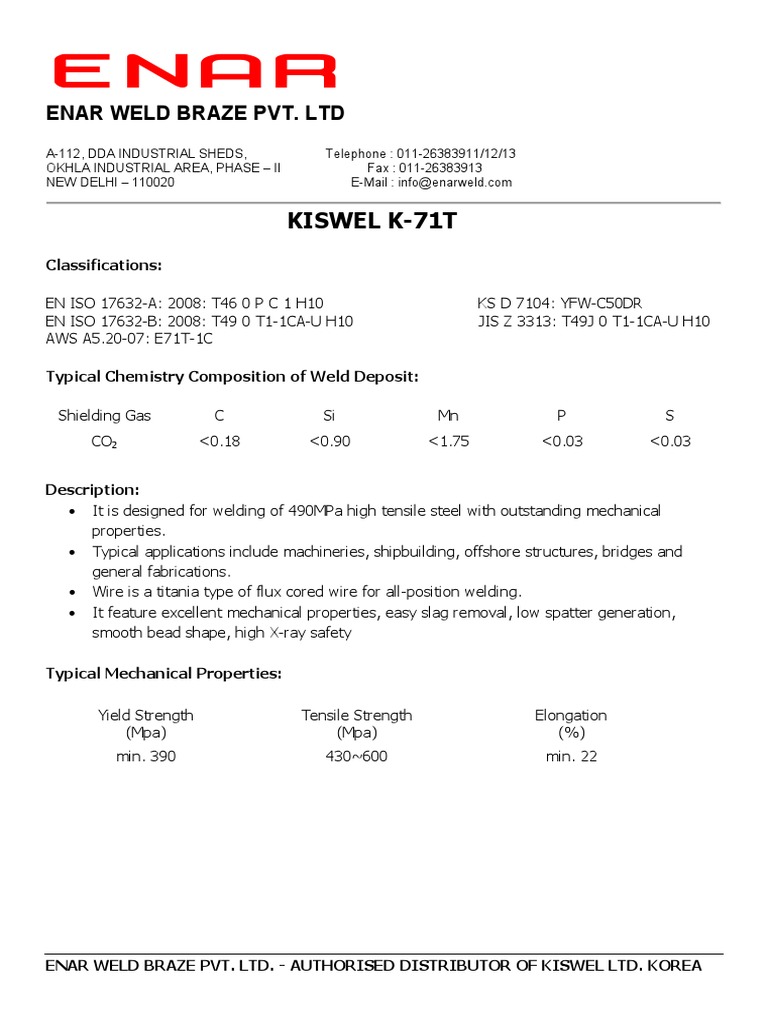 Kiswel K-71T Welding Wire Overview | PDF | Science & Mathematics ...