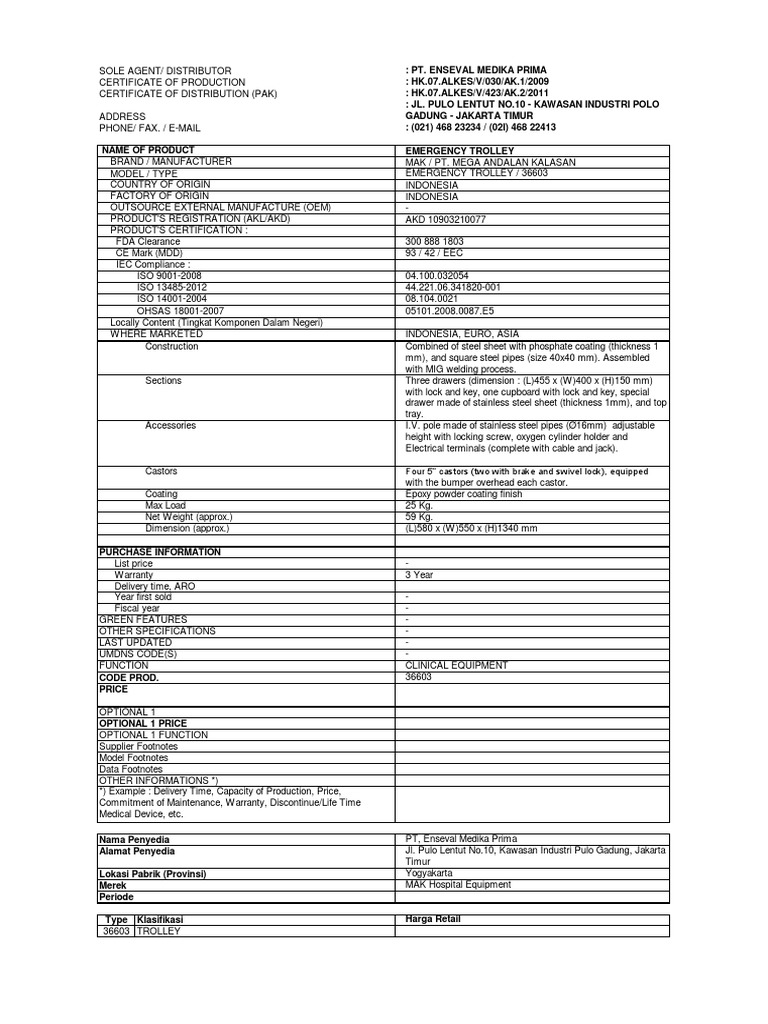 TROLLEYS - EMERGENCY TROLLEY (SPEC) R | PDF