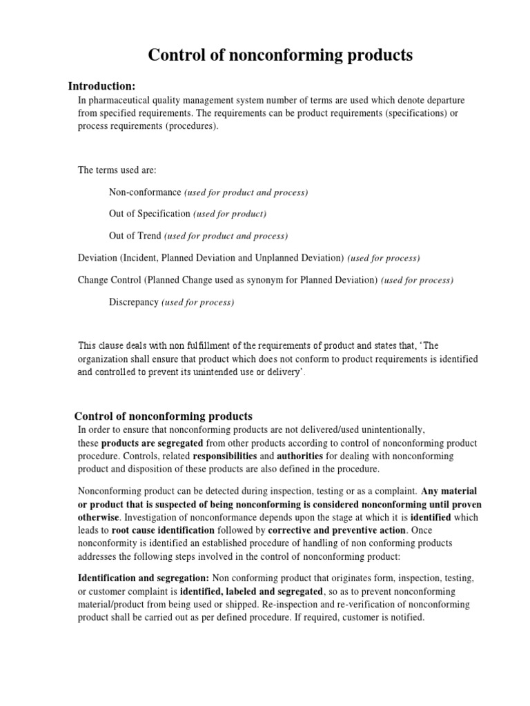 Control of nonconforming products | Quality Assurance | Business