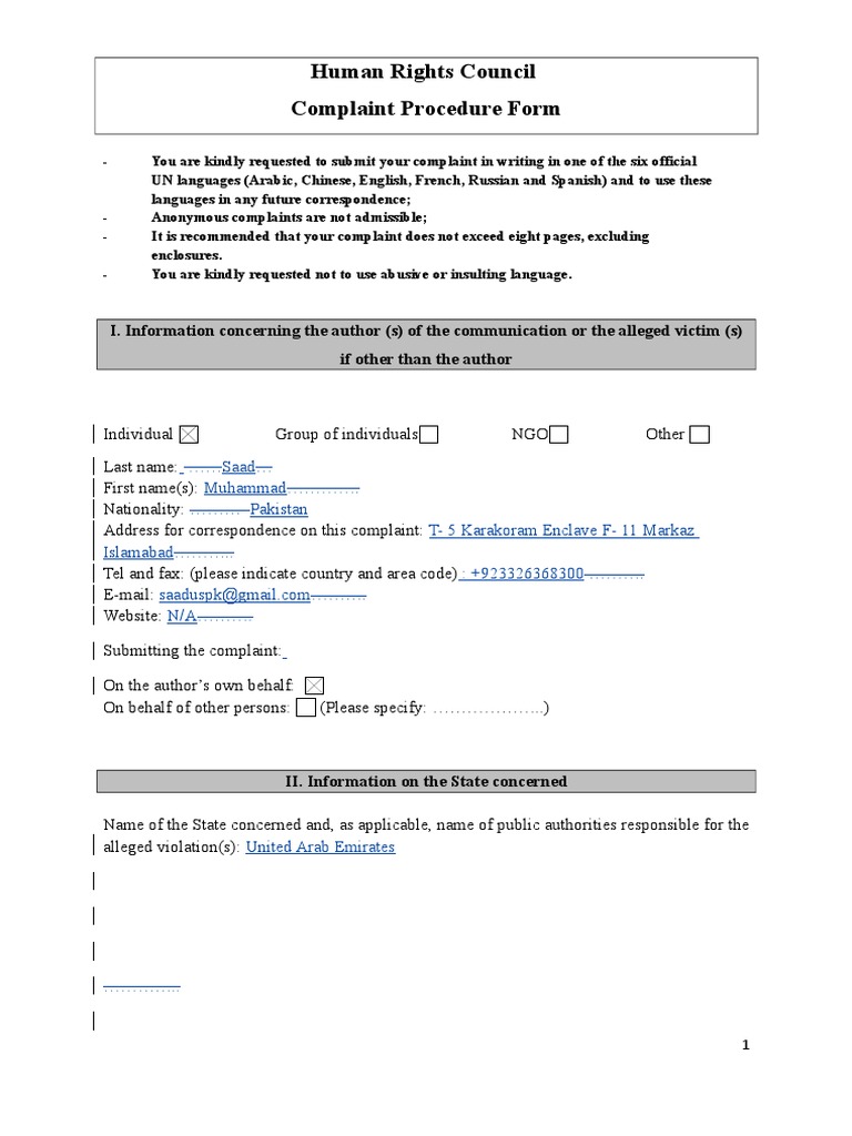 HRC Complaint Form | PDF | Human Rights | Complaint