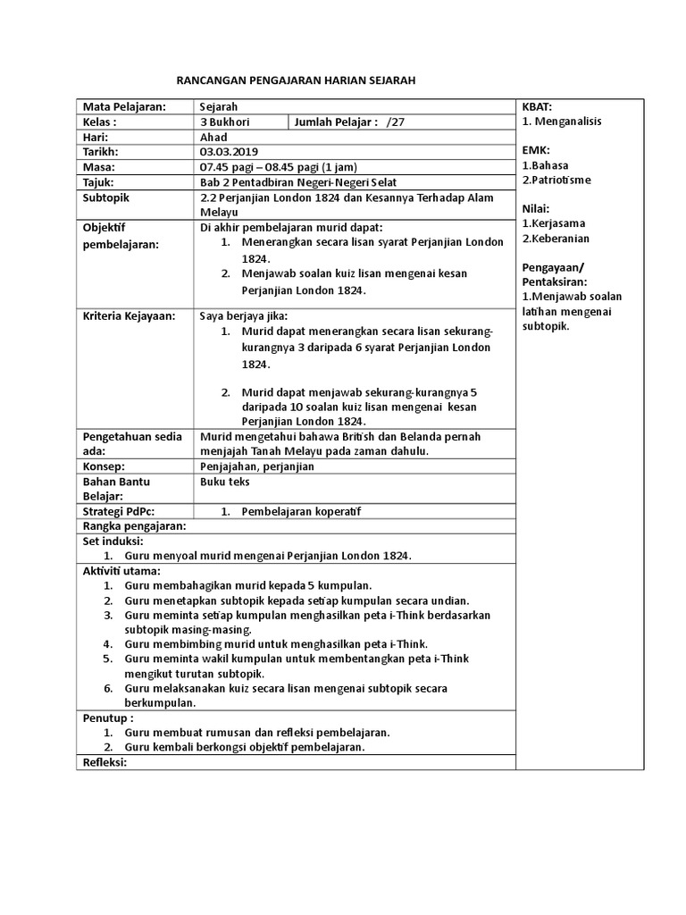 RPH Sejarah T3 | PDF