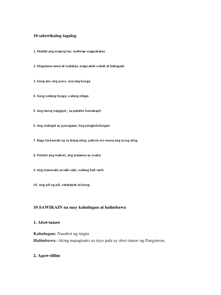 10 Salawikaing Tagalog | PDF