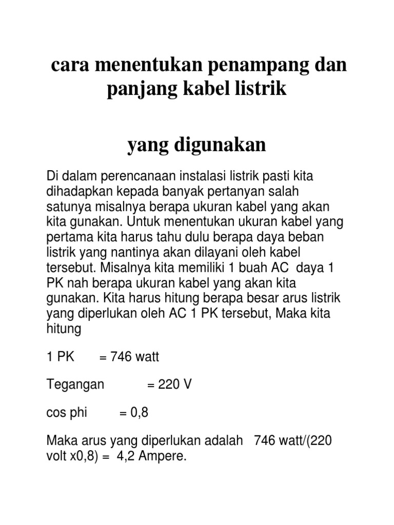 Menghitung Ukuran dan Panjang Kabel Listrik | PDF