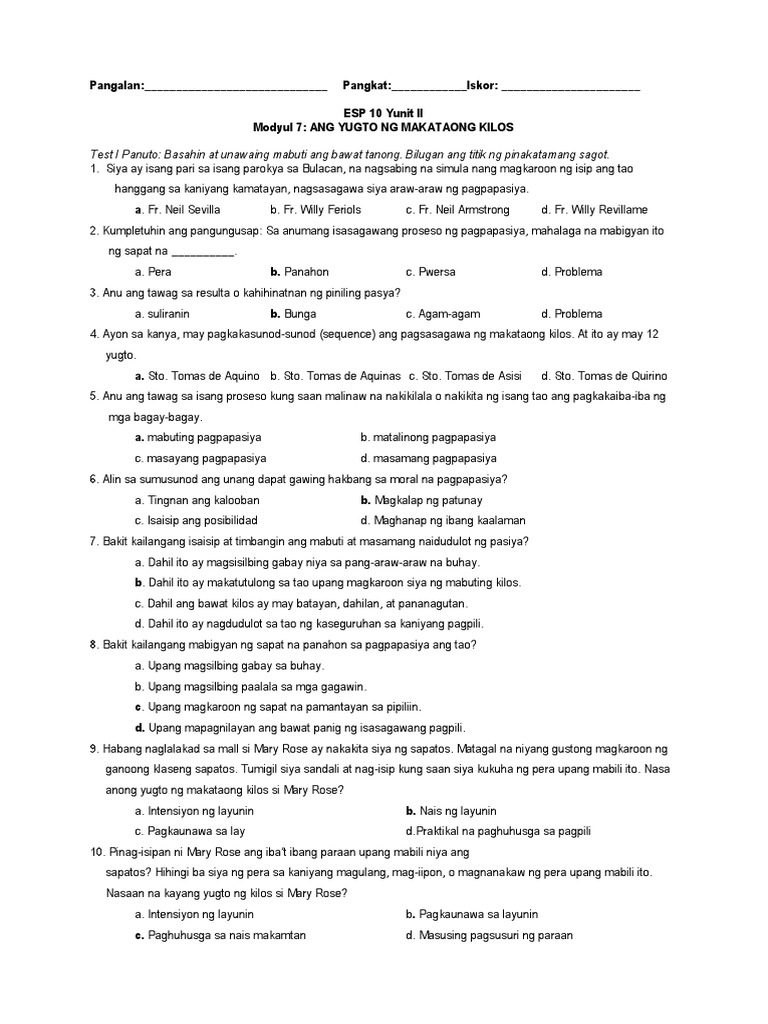Esp 10 Quiz Module 7 and 8 | PDF