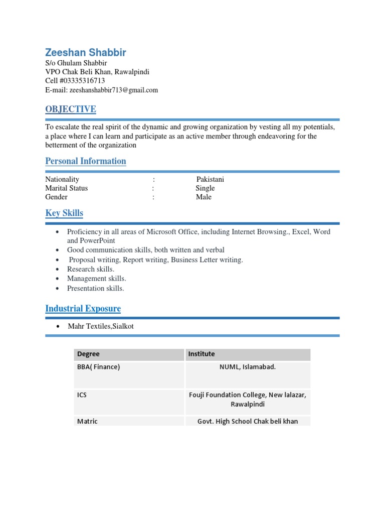 Zeeshan Shabbir CV | PDF