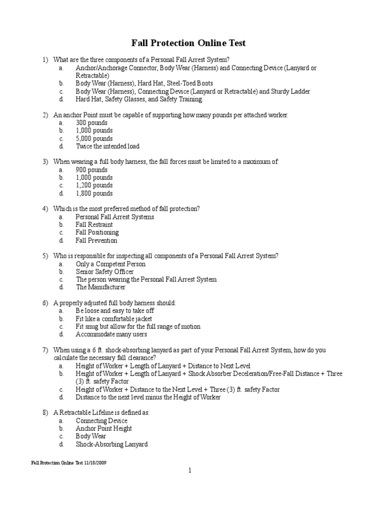 Fall Protection Online Test | PDF | Prevention | Safety