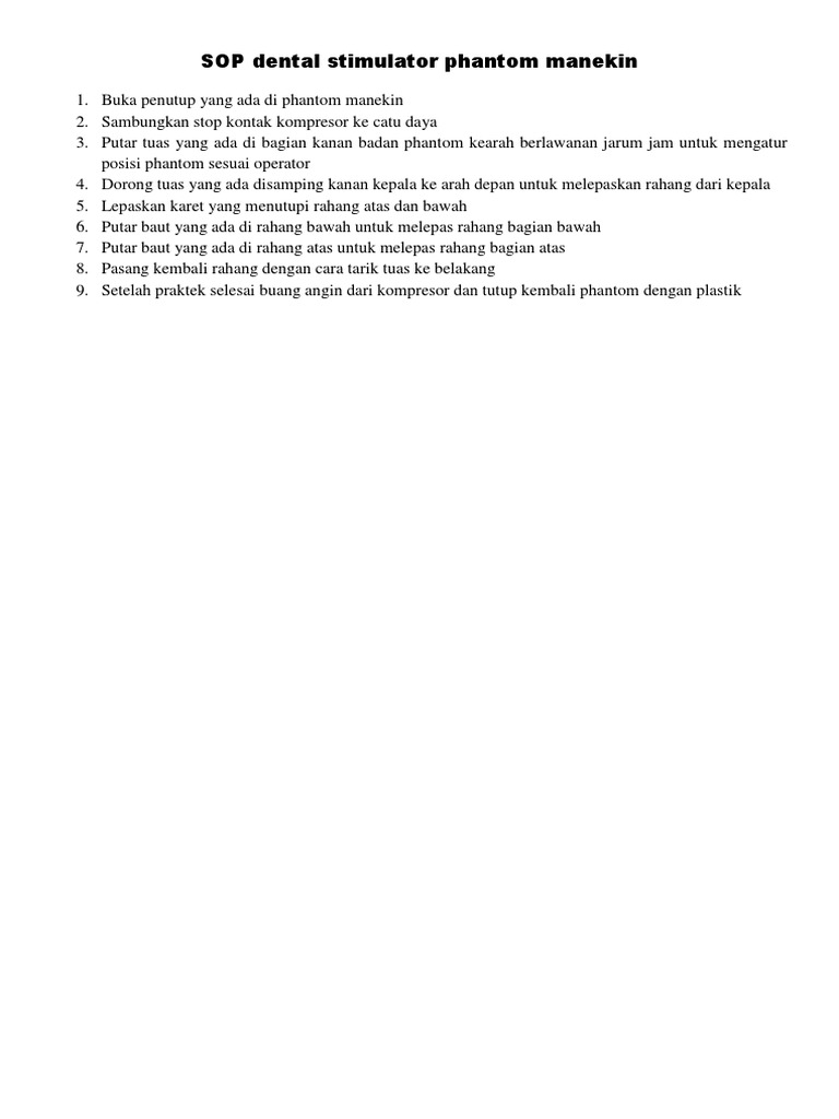SOP Dental Stimulator Phantom Manekin | PDF | Sains & Matematika