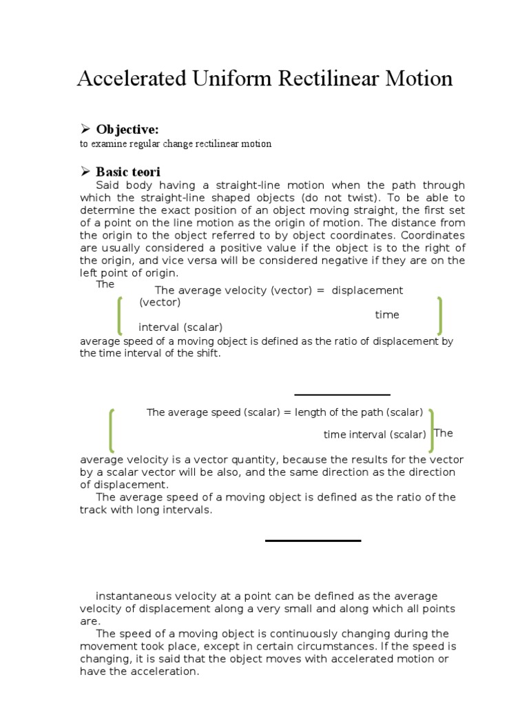 Accelerated Uniform Rectilinear Motion | PDF | Acceleration | Speed