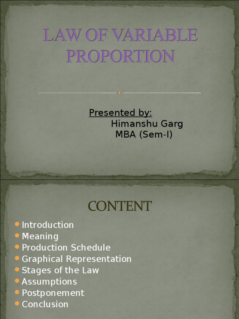 Law of Variable Proportion | Economics | Production And Manufacturing