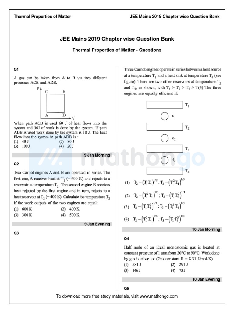 CQB Physics Jee Main 2019 Thermal Properties of Matter PDF | PDF