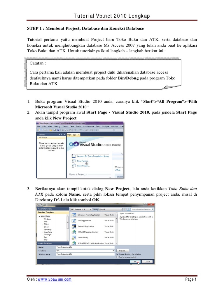 STEP 1 Membuat Database, Project, Koneksi Database | PDF | Seni | Komputer