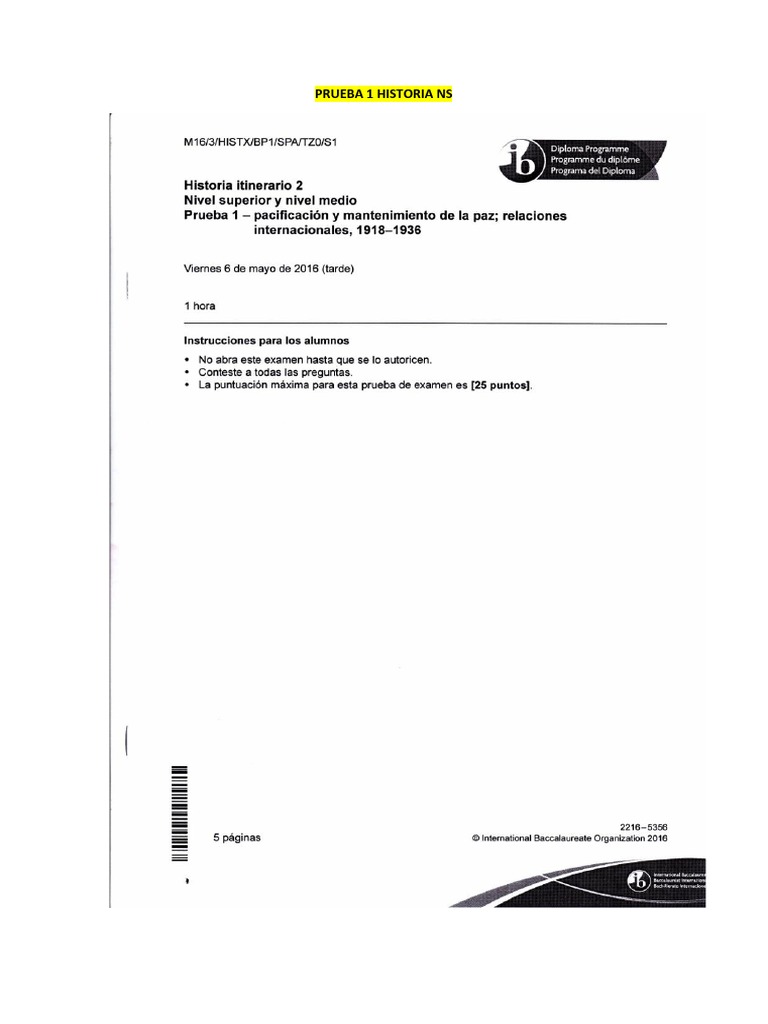 Pruebas 1. 2 - 3 Historia NS - Ib - Mayo 2016 | PDF