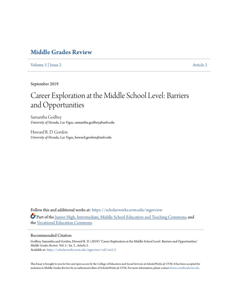 Career Exploration at The Middle School Level | PDF | Vocational ...