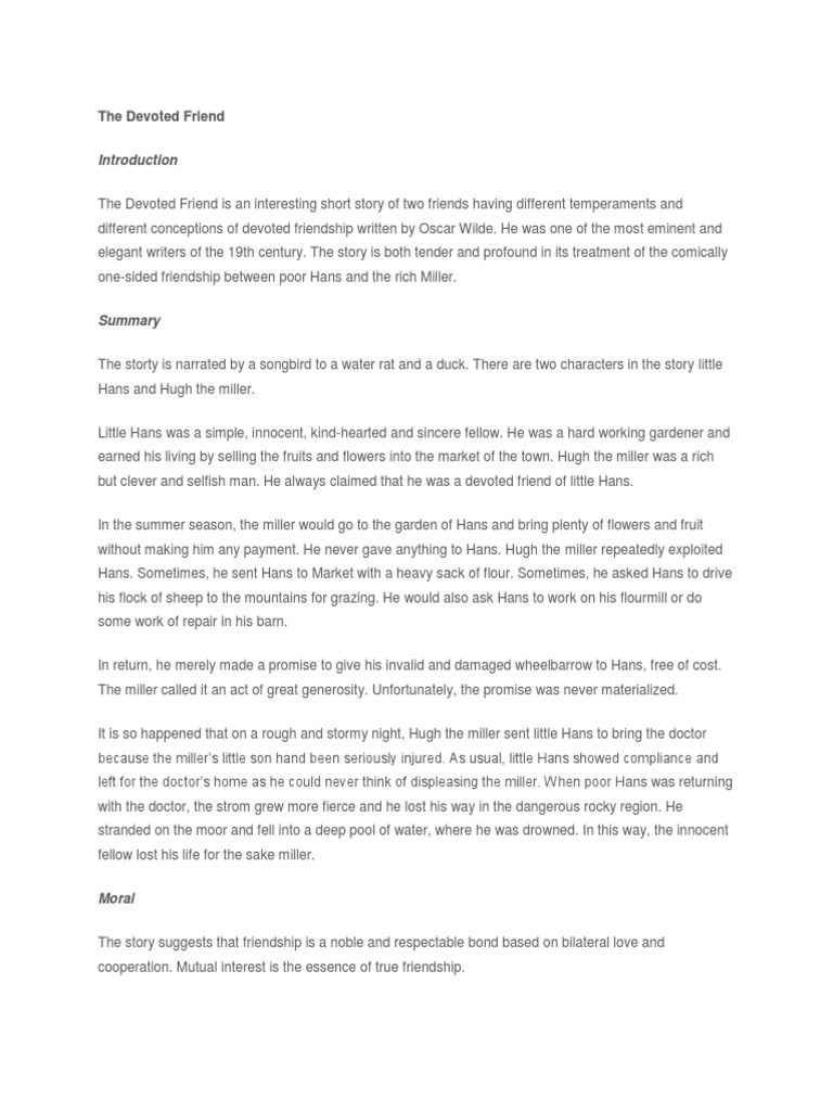 The Devoted Friend | PDF | The Happy Prince And Other Tales | Narration