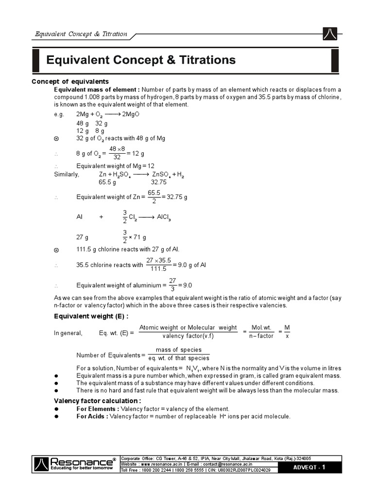 Equivalent Concept Theory | PDF | Mole (Unit) | Molar Concentration