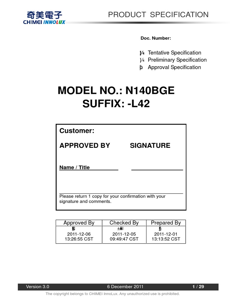 N140BGE L42 CHIMEIInnolux | PDF | Thin Film Transistor Liquid Crystal ...