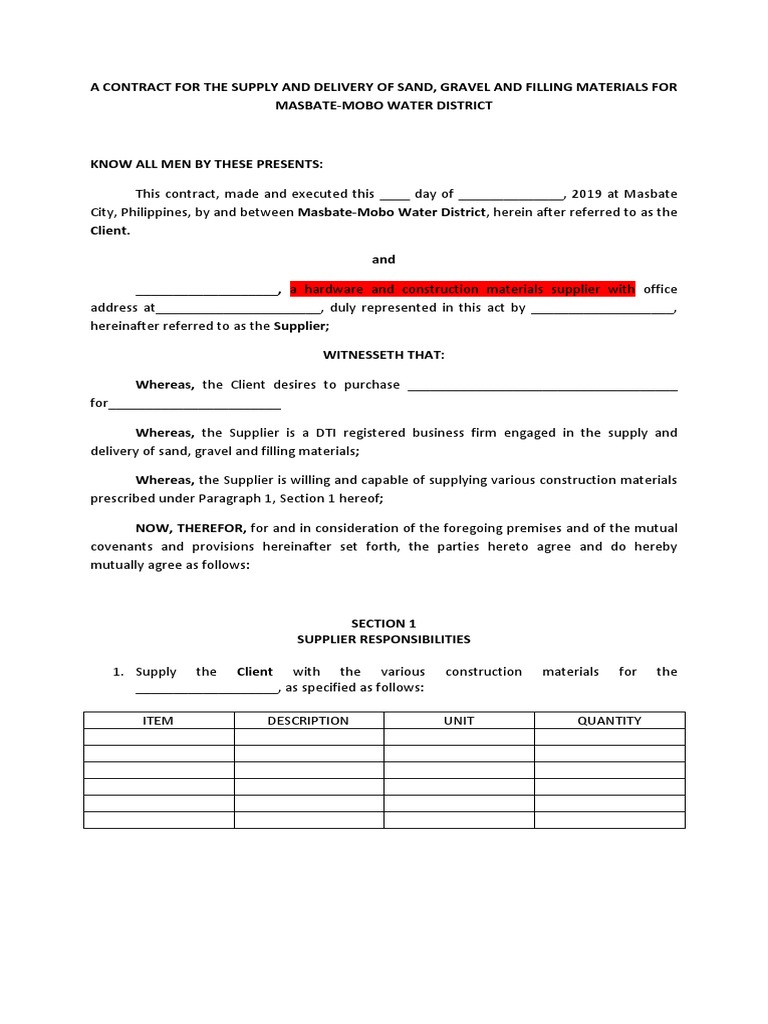 A Contract For The Supply and Delivery of Sand | PDF | Business Law ...