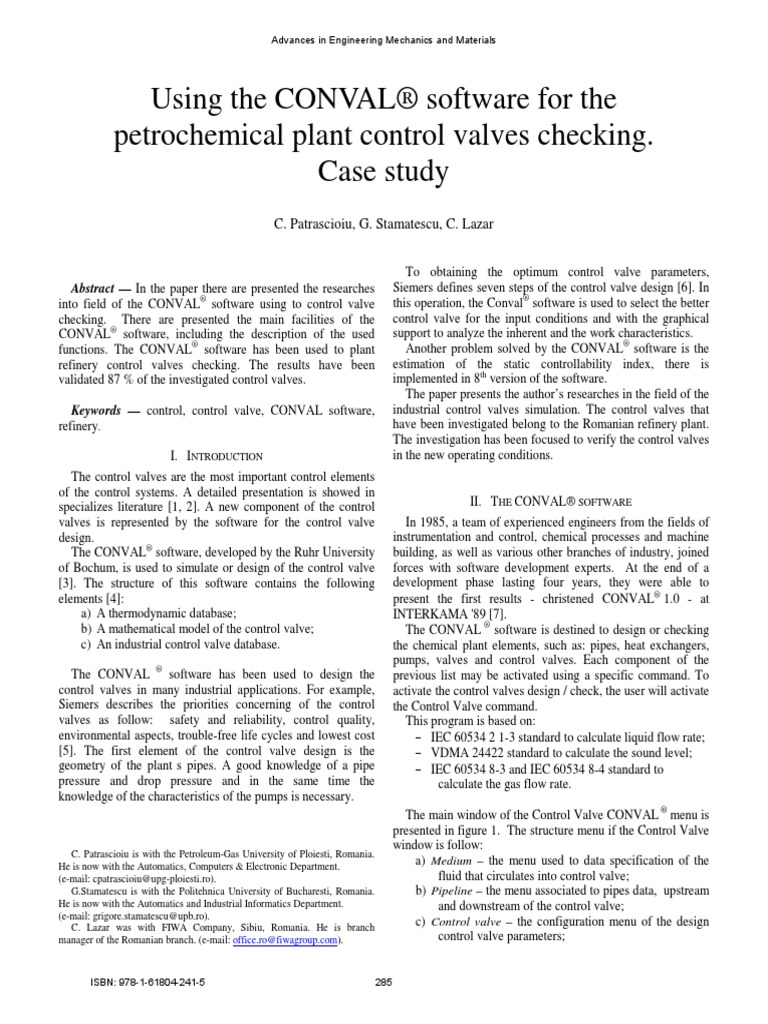 Using The CONVAL Software For The Petrochemical Plant Control Valve ...