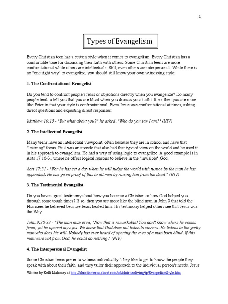 Types of Evangelism PDF | PDF | Evangelism | Gospel Of Matthew