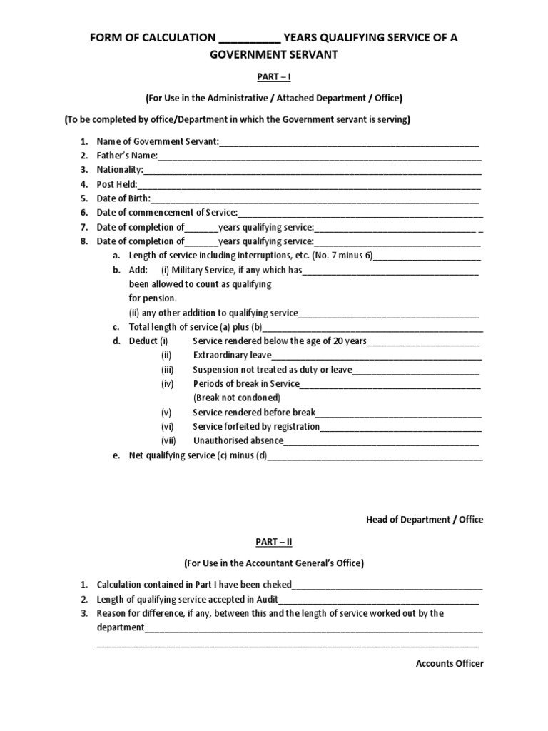 Form of Calculation Service | PDF | Government Finances | Government