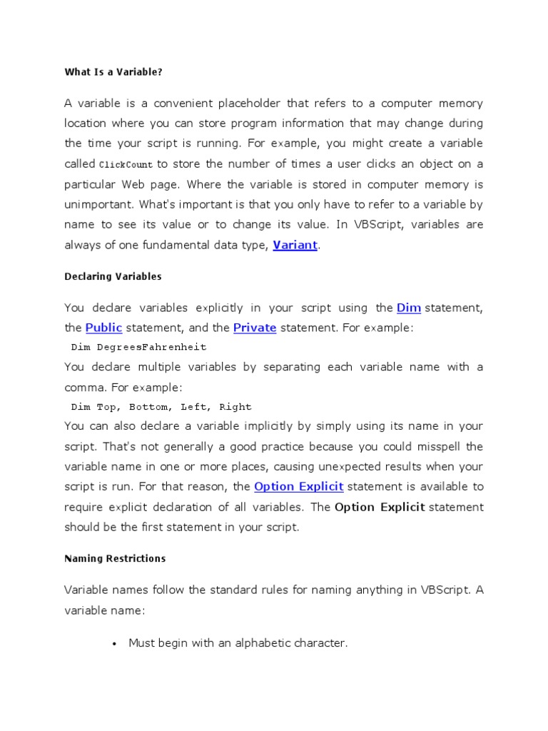 Scalar Variable & Array Variable VBScript | PDF | Array Data Structure | Variable (Computer Science)