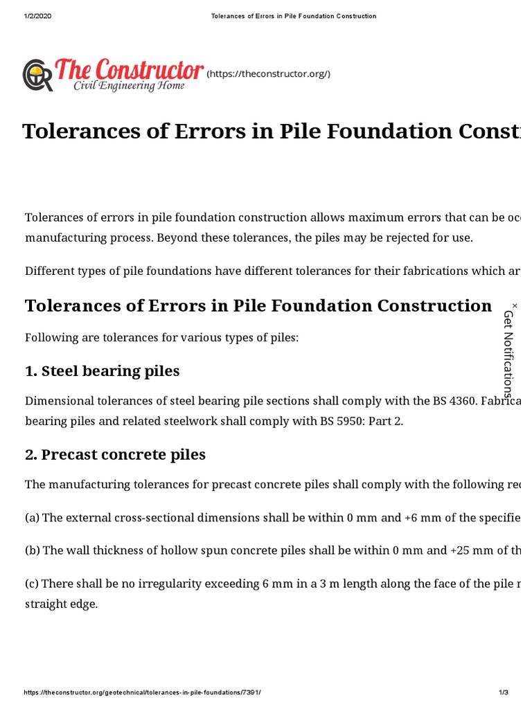 Tolerances of Errors in Pile Foundation Construction | PDF ...