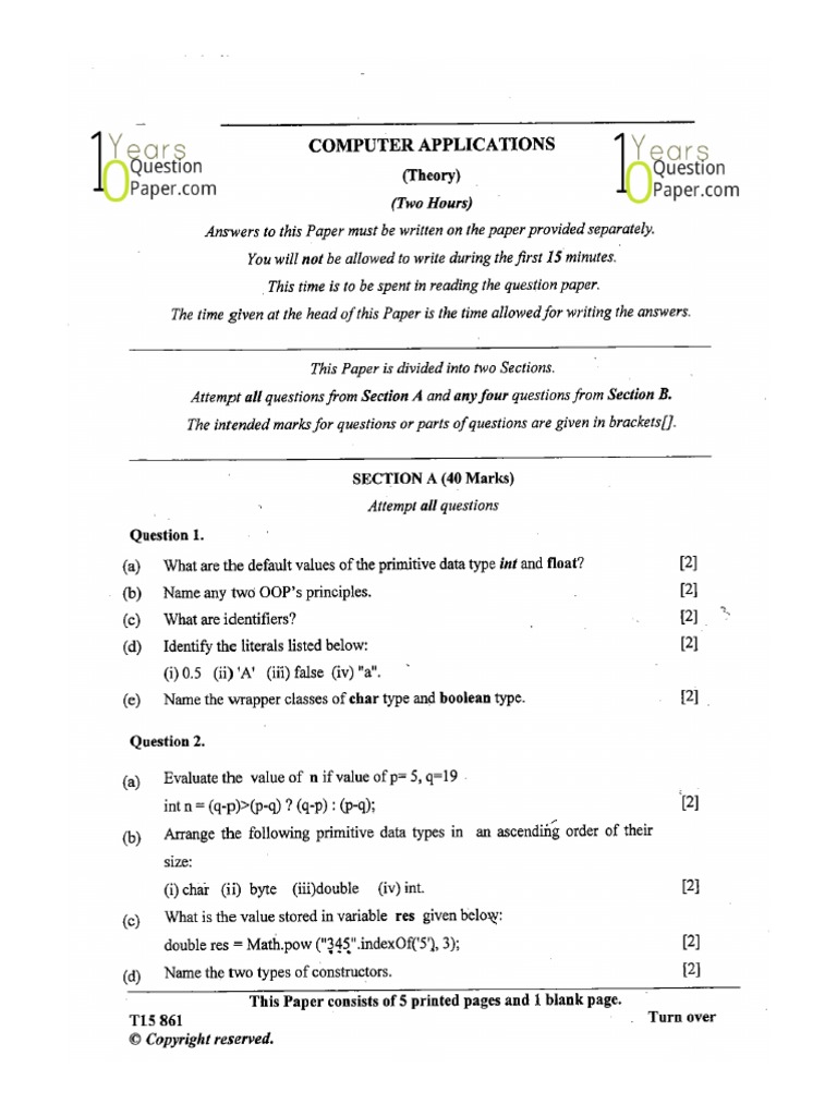 Icse 2015 Computer Application Class 10 PDF | PDF