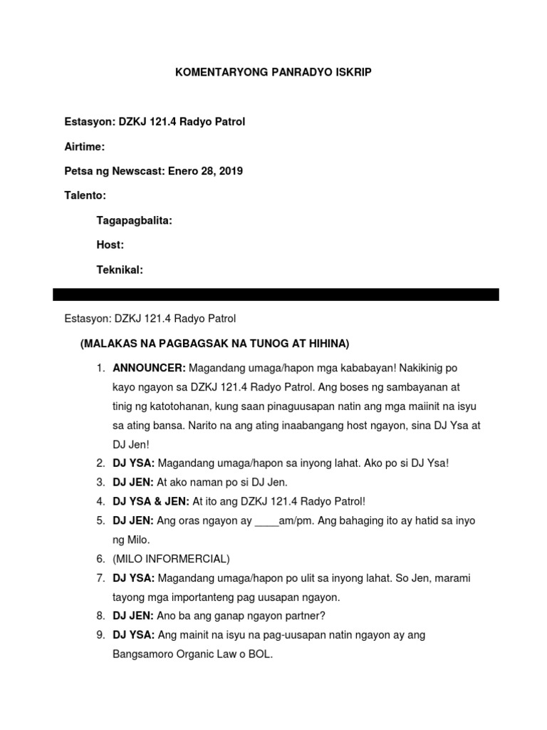 Komentaryong Panradyo Iskrip | PDF