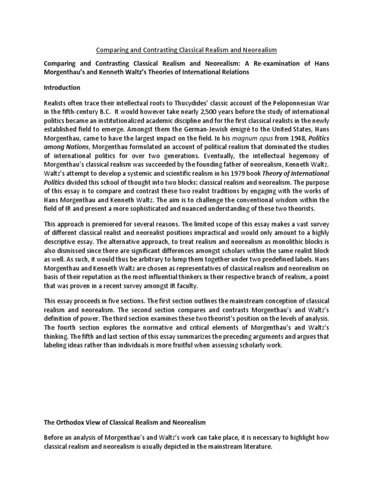 3) Comparing and Contrasting Classical Realism and Neorealism | PDF ...