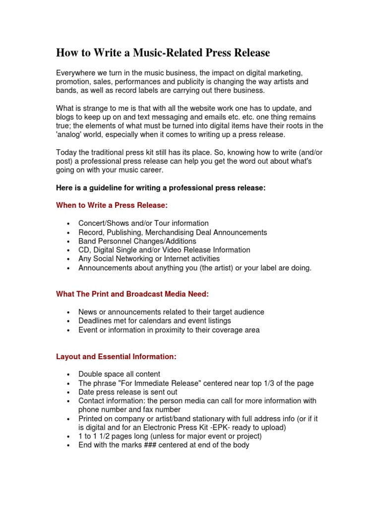 How To Write A Music Press Release | PDF | Press Release | Mass Media